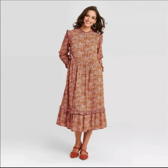 Universal Thread | Dresses | Universal Thread Brown Floral Midi Dress ...